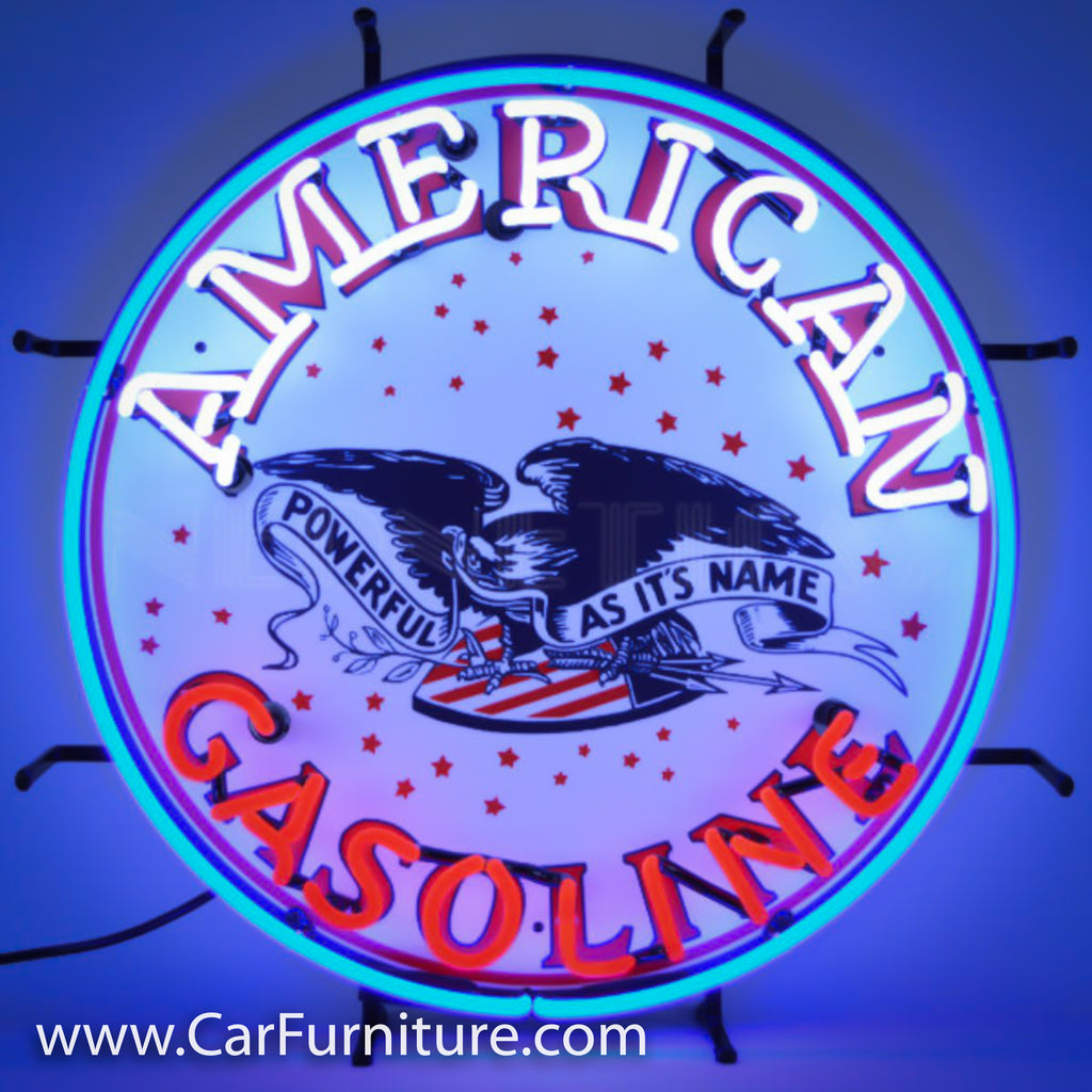 American Gasoline Neon Sign with Backing – CarFurniture.com