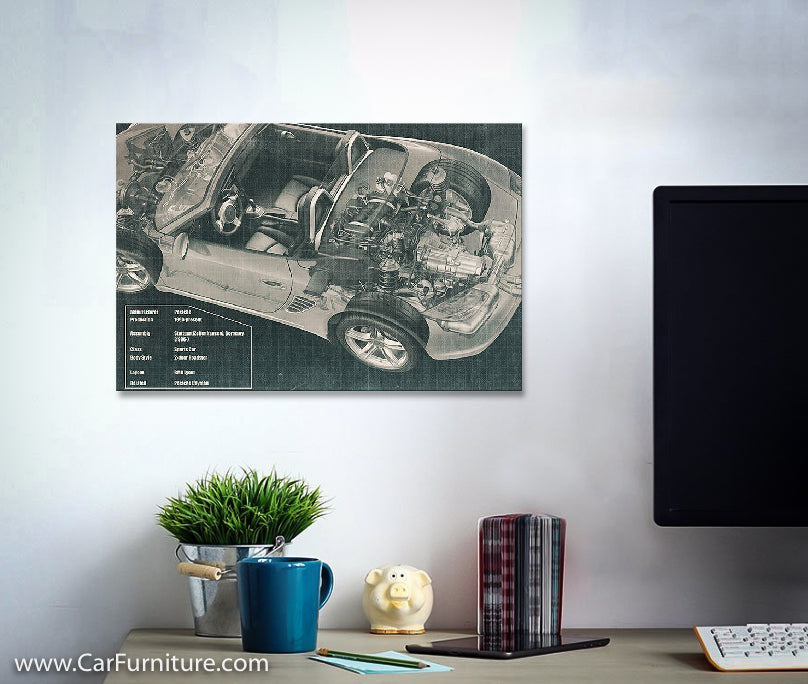 Convertible X-Ray Car Blueprint #2 Teal Canvas Art – CarFurniture.com