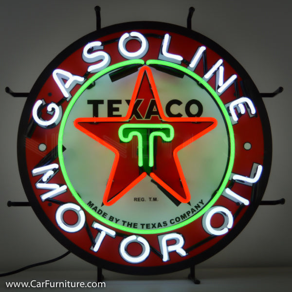 Texaco Gasoline and Motor Oil Neon Sign with Backing – CarFurniture.com