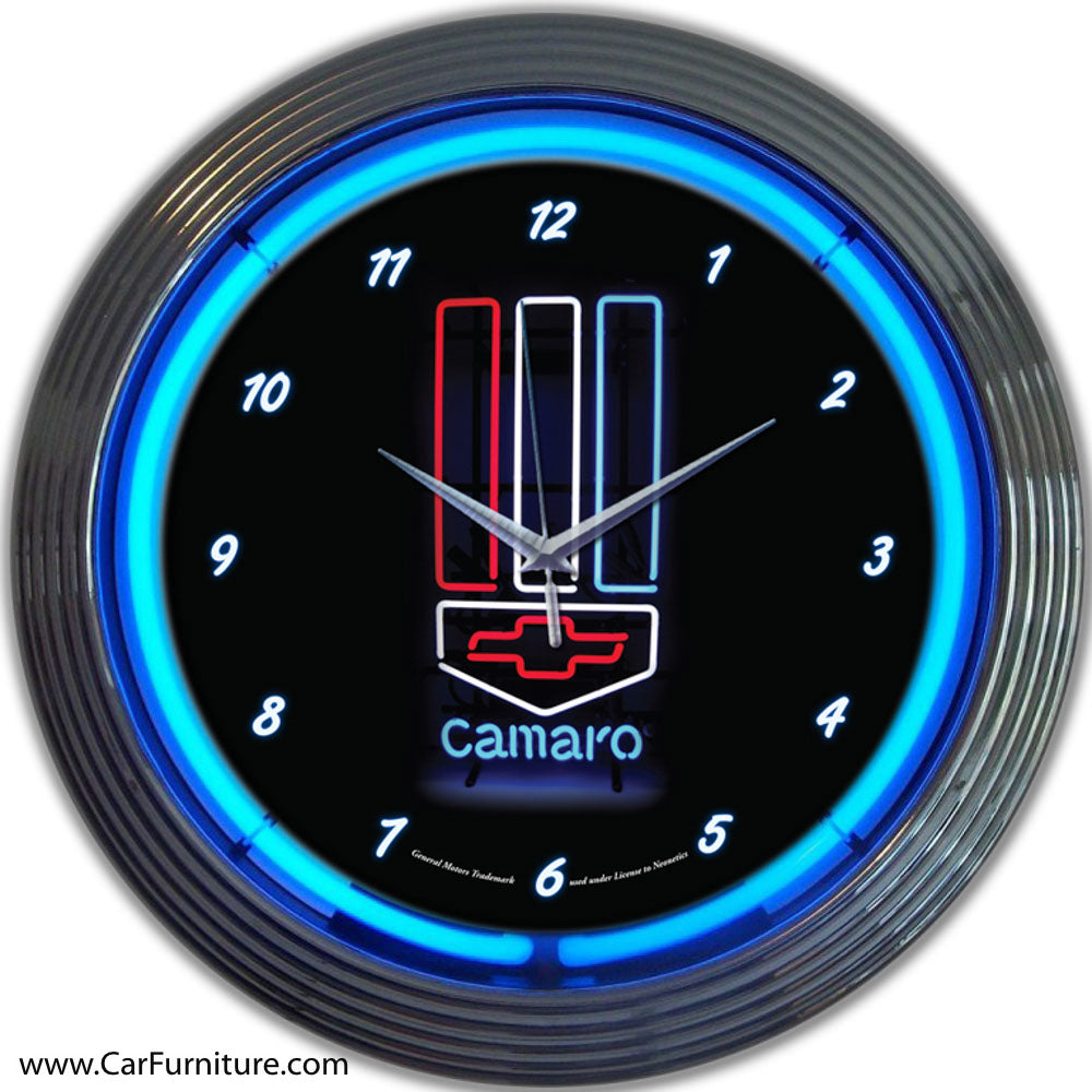Camaro Neon Clock (Red, white & blue) – CarFurniture.com
